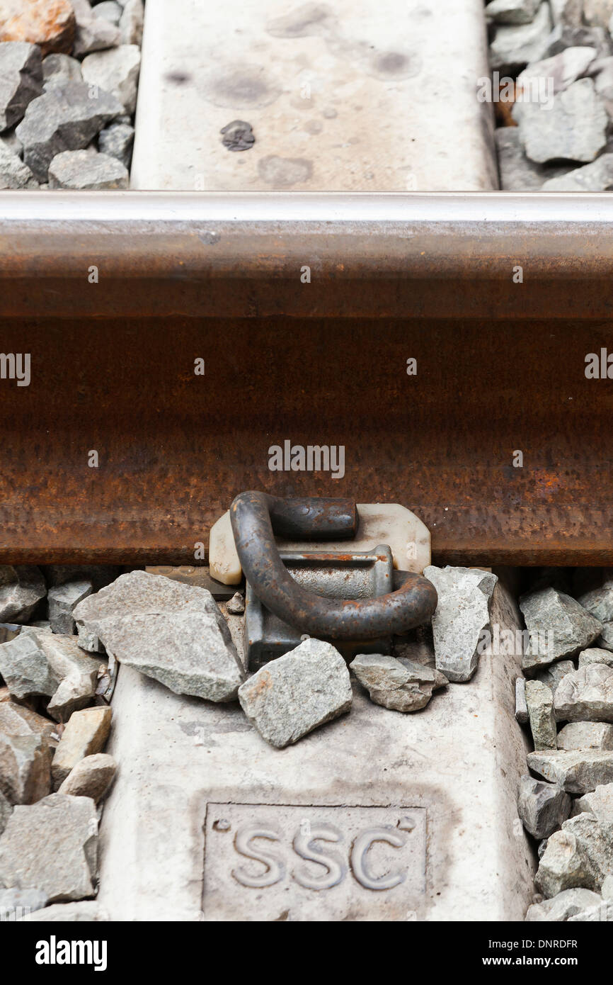 Pandrol rail fastening Stock Photo - Alamy