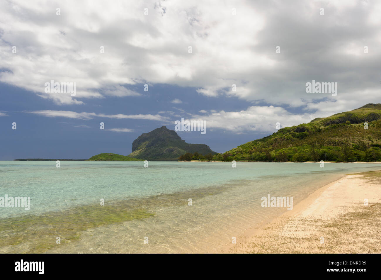 Corail La Prairie beach and Le Morne Brabant Mountain, Mauritius Stock ...