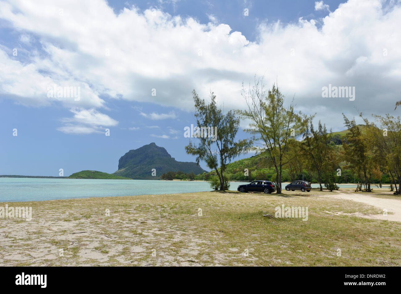 Corail La Prairie beach and Le Morne Brabant Mountain, Mauritius Stock ...