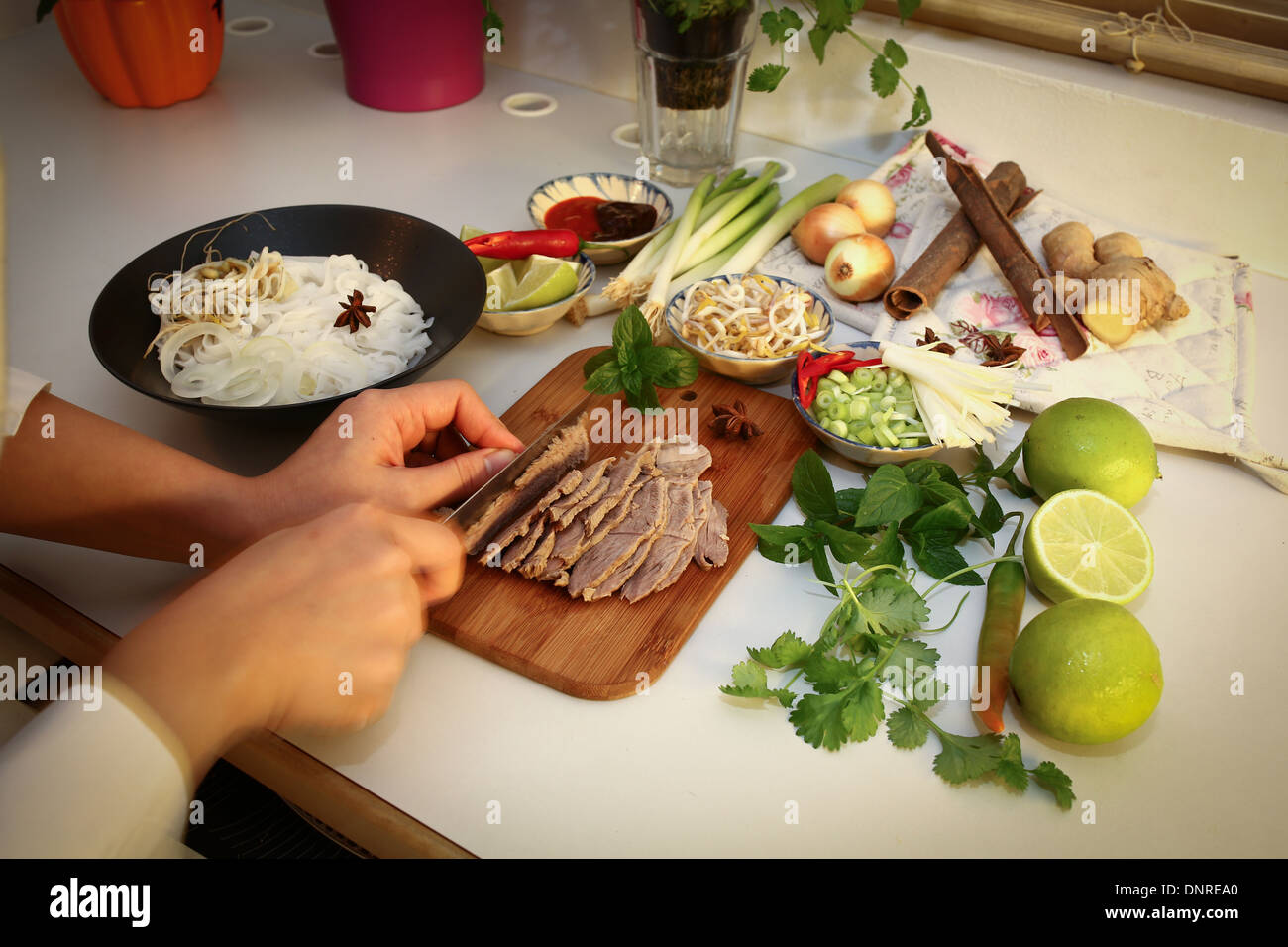 Preparing Pho, Vietnamese rice noodles Stock Photo - Alamy