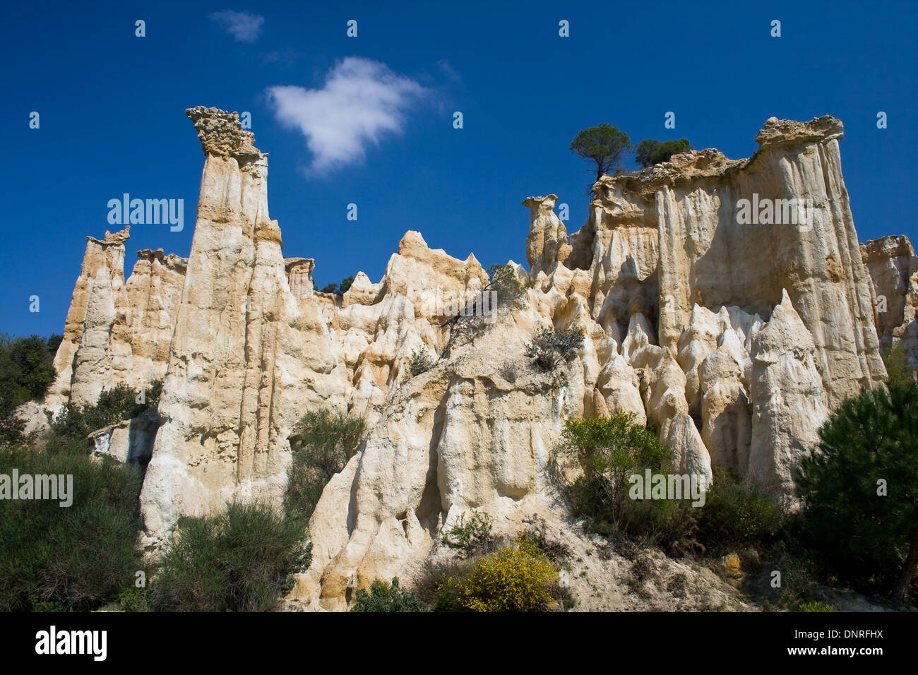 Natural chimneys made up of columns of soft rock, eroded by rain in ...