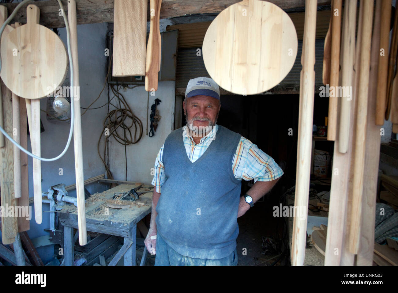 Local craftsman making wood kitchen utensils Ovacık Elmalı ANtalya ...