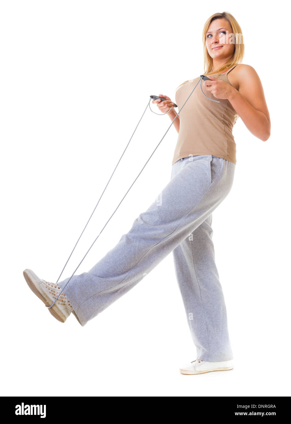 Sport girl doing exercise with skip jump rope Stock Photo - Alamy