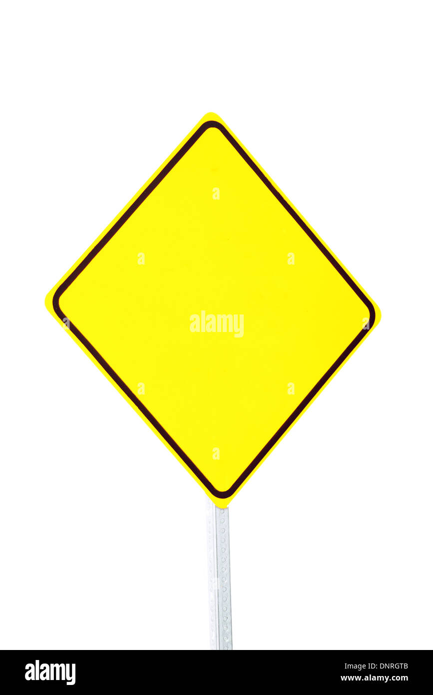 blank yellow warning sign on white with nobody Stock Photo - Alamy