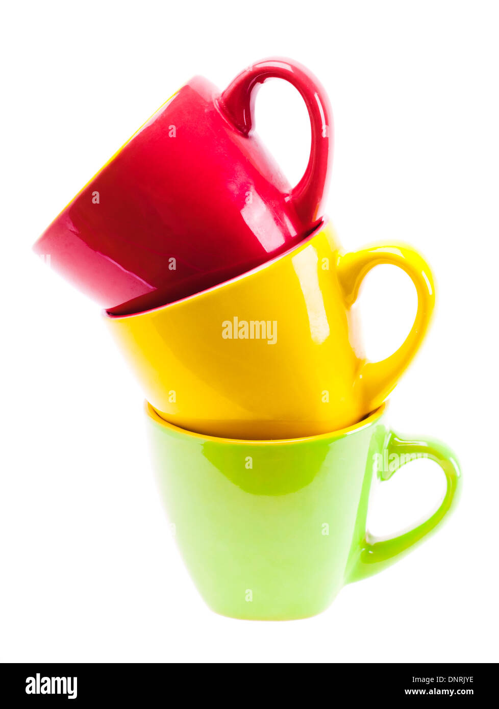 Beautiful yellow, red, green color cups. Tower stack of clean different ...