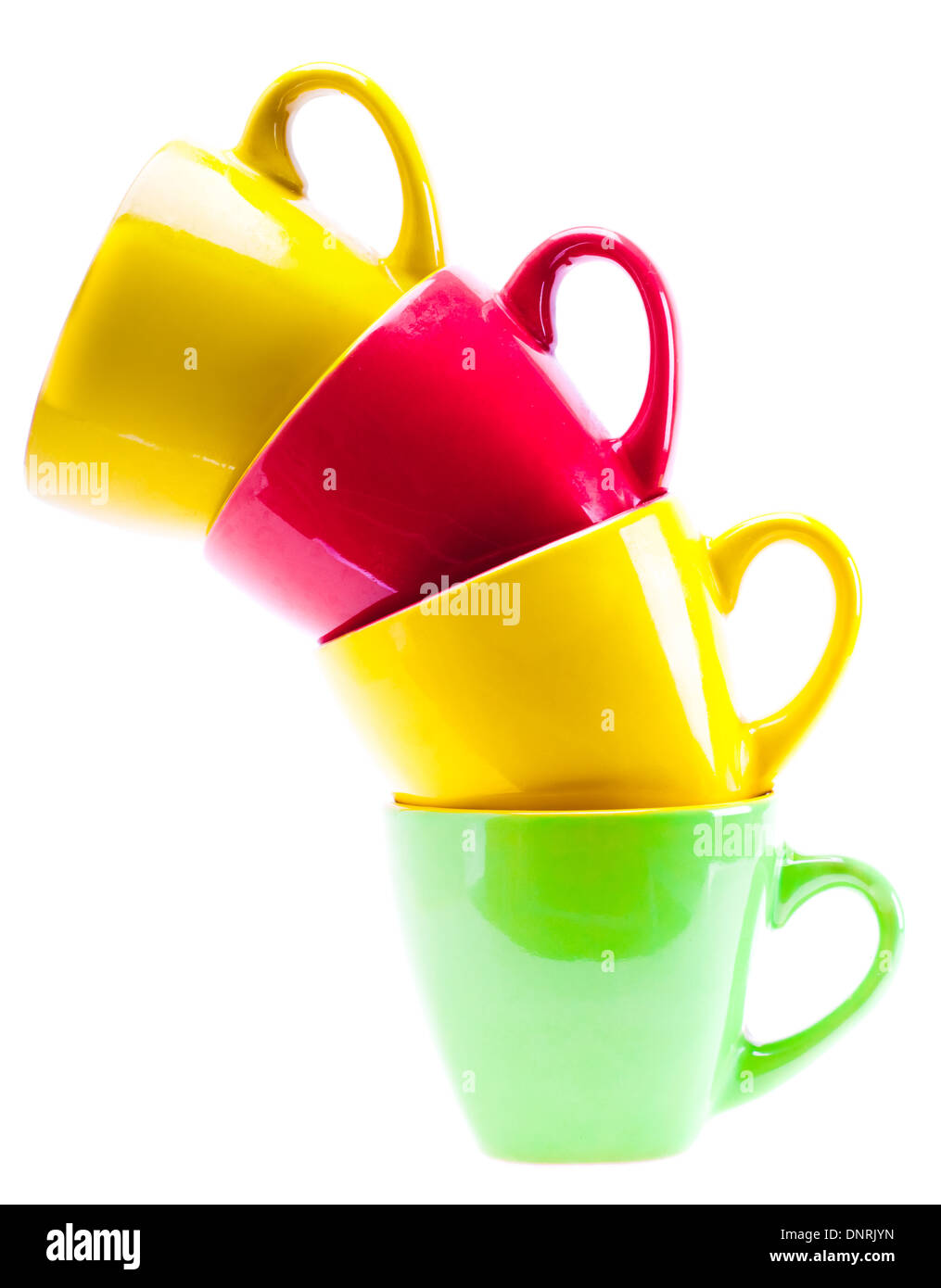 Yellow, Red, Green Color Cups. Leaning Tower Stack Of Clean Different ...