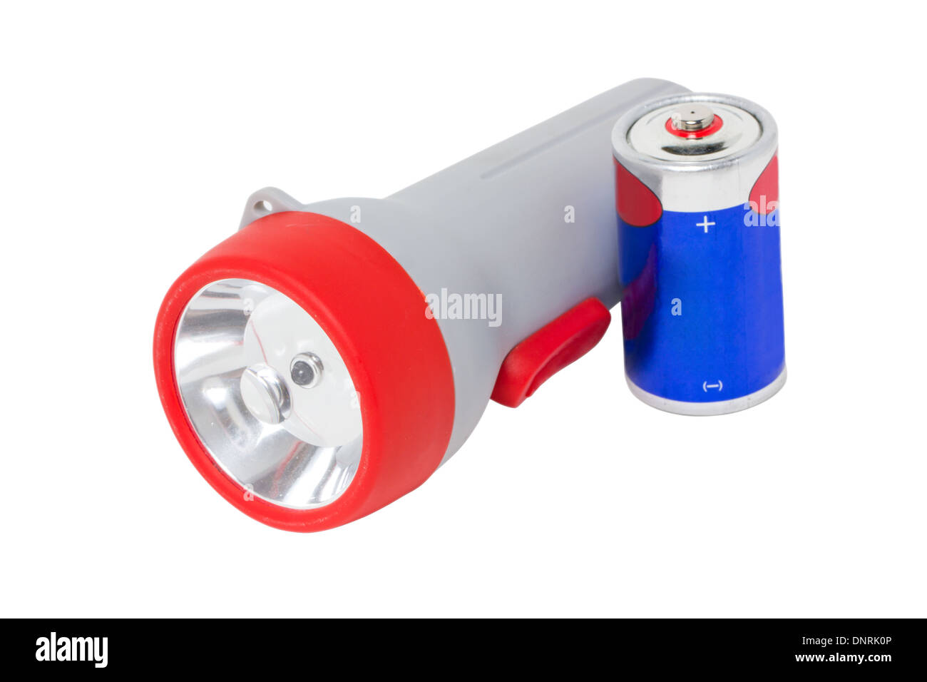 Flashlight with battery isolated on white Stock Photo - Alamy
