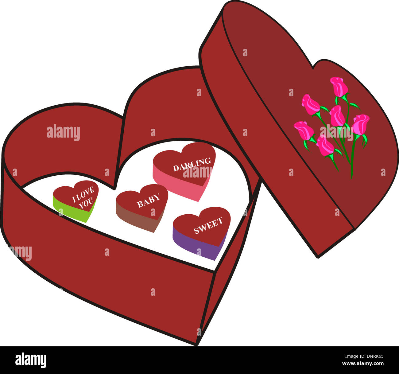 Red heart box with candy inside Stock Photo - Alamy