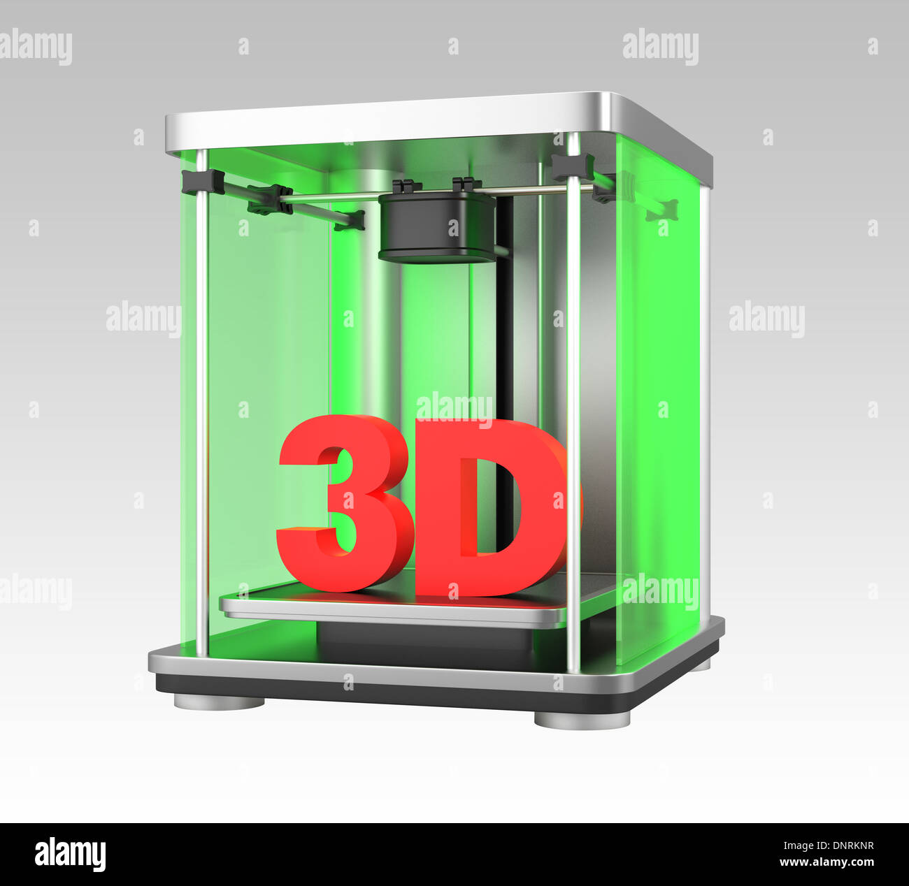 Commercial personal 3D printer with 3D text in it. 3D rendering with ...