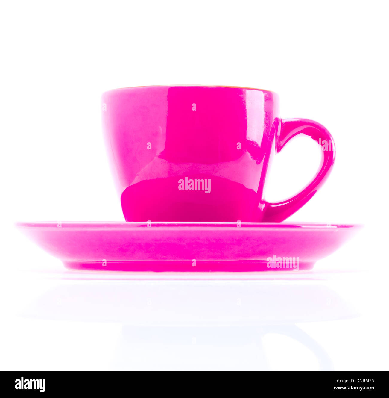 Pink Color Cup On Plate Isolated On White Background Stock Photo - Alamy