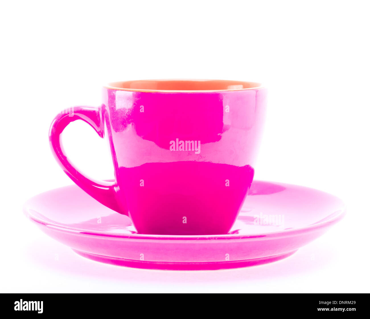 Pink Color Cup On Plate Isolated On White Background Stock Photo - Alamy