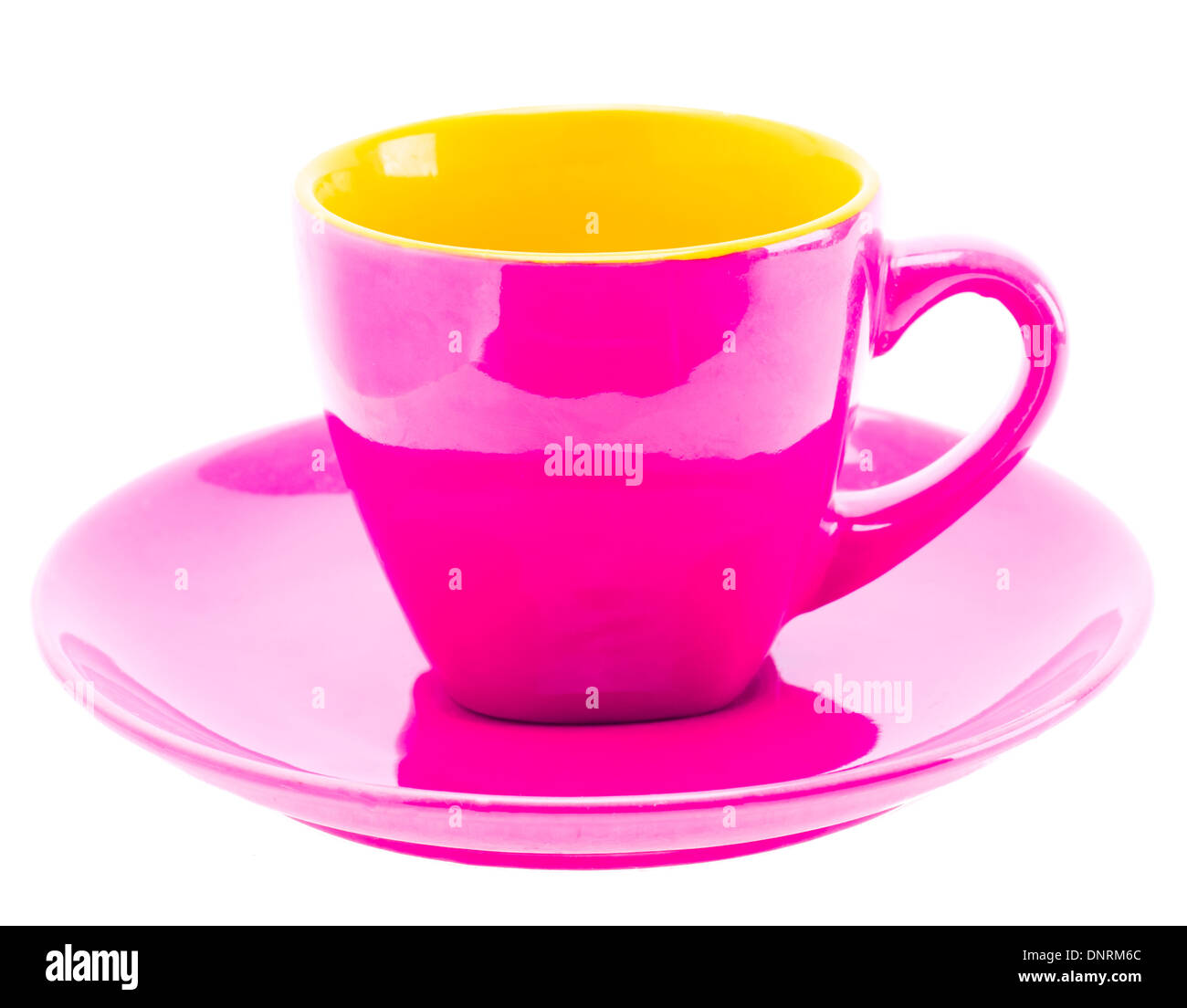 Pink Color Cup On Plate Isolated On White Background Stock Photo - Alamy