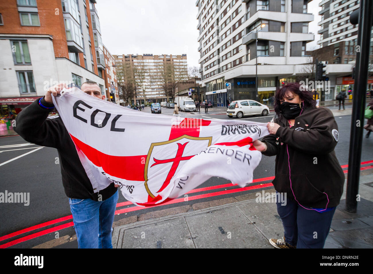 English Defence League (EDL) supporters protest in Edgware Road, London ...