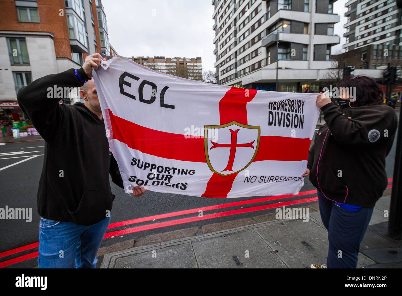 English Defence League (EDL) supporters protest in Edgware Road, London ...