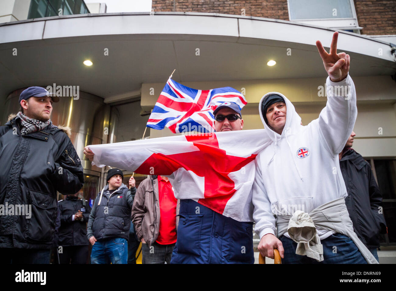 English Defence League (EDL) supporters protest in Edgware Road, London ...