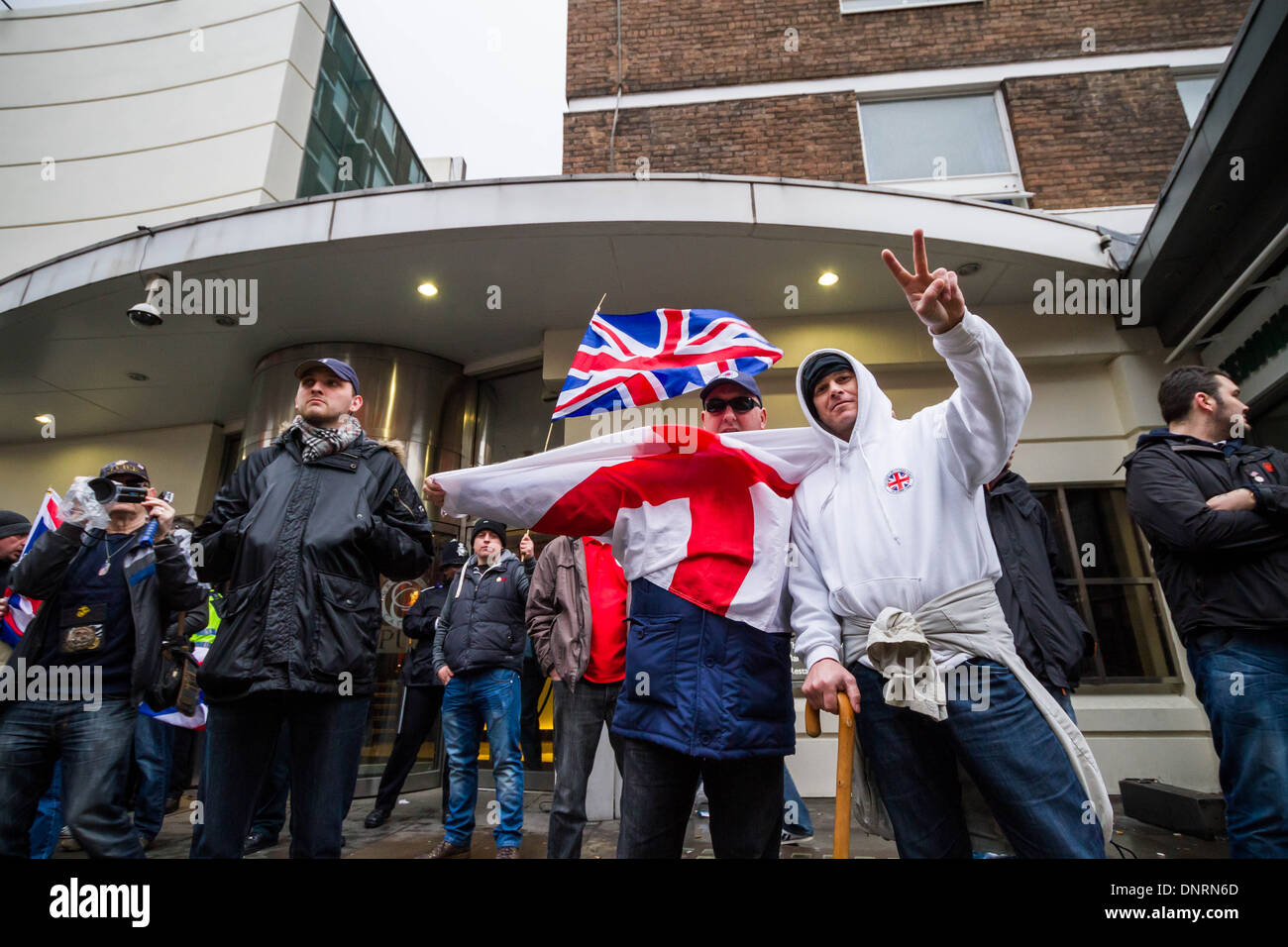 English Defence League (EDL) supporters protest in Edgware Road, London ...