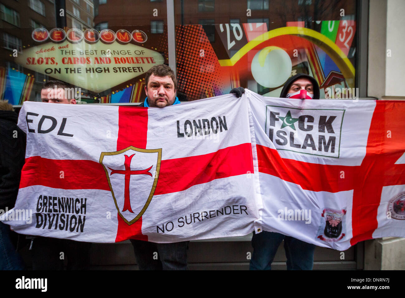 English Defence League (EDL) supporters protest in Edgware Road, London ...