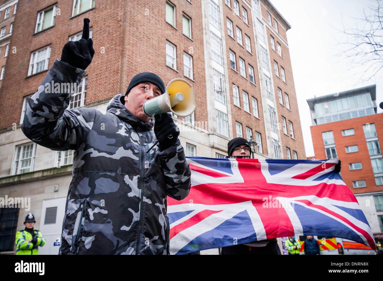 English Defence League (EDL) supporters protest in Edgware Road, London ...