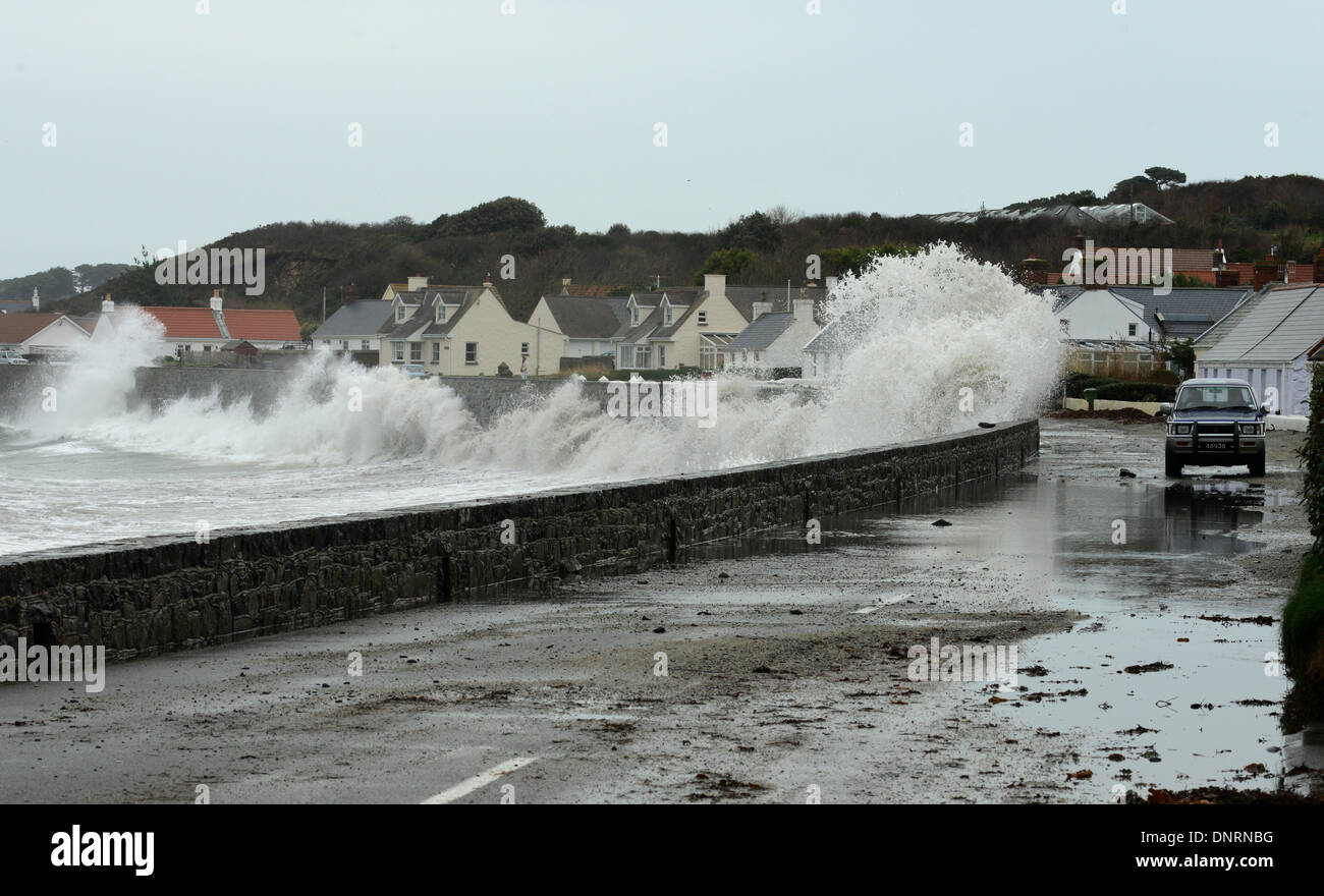 Rocquaine Bay, Guernsey, Channel Islands. 5th January 2014. High tides ...
