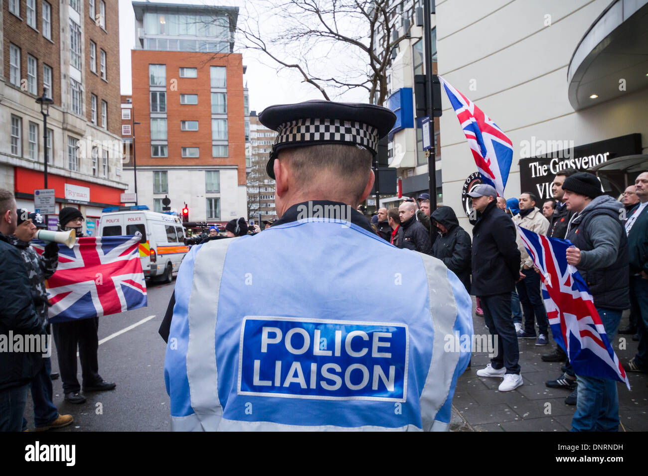 English Defence League (EDL) supporters protest in Edgware Road, London ...