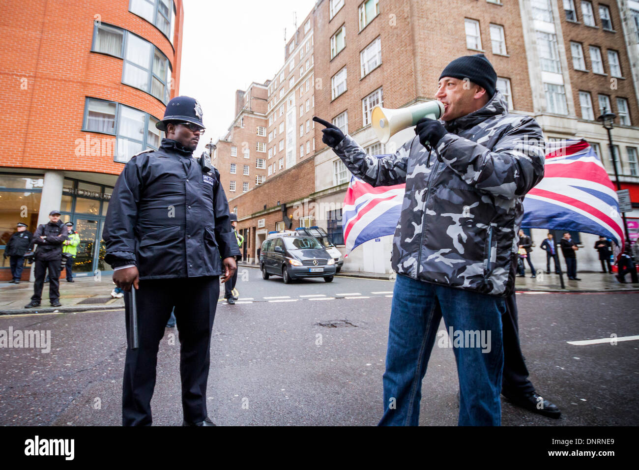 English Defence League (EDL) supporters protest in Edgware Road, London ...