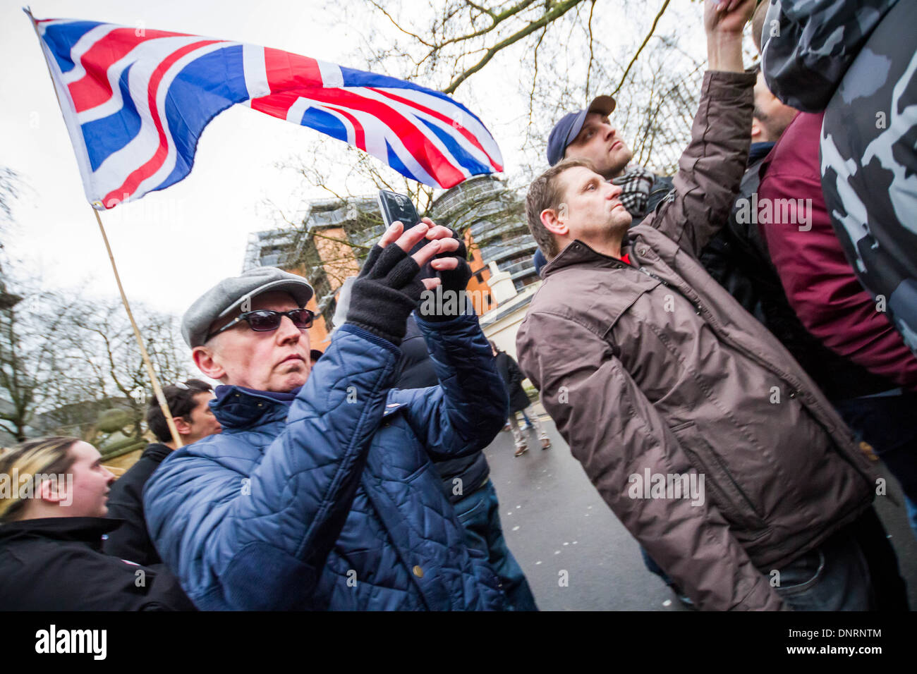 English Defence League (EDL) march on Regents Park Mosque in London ...
