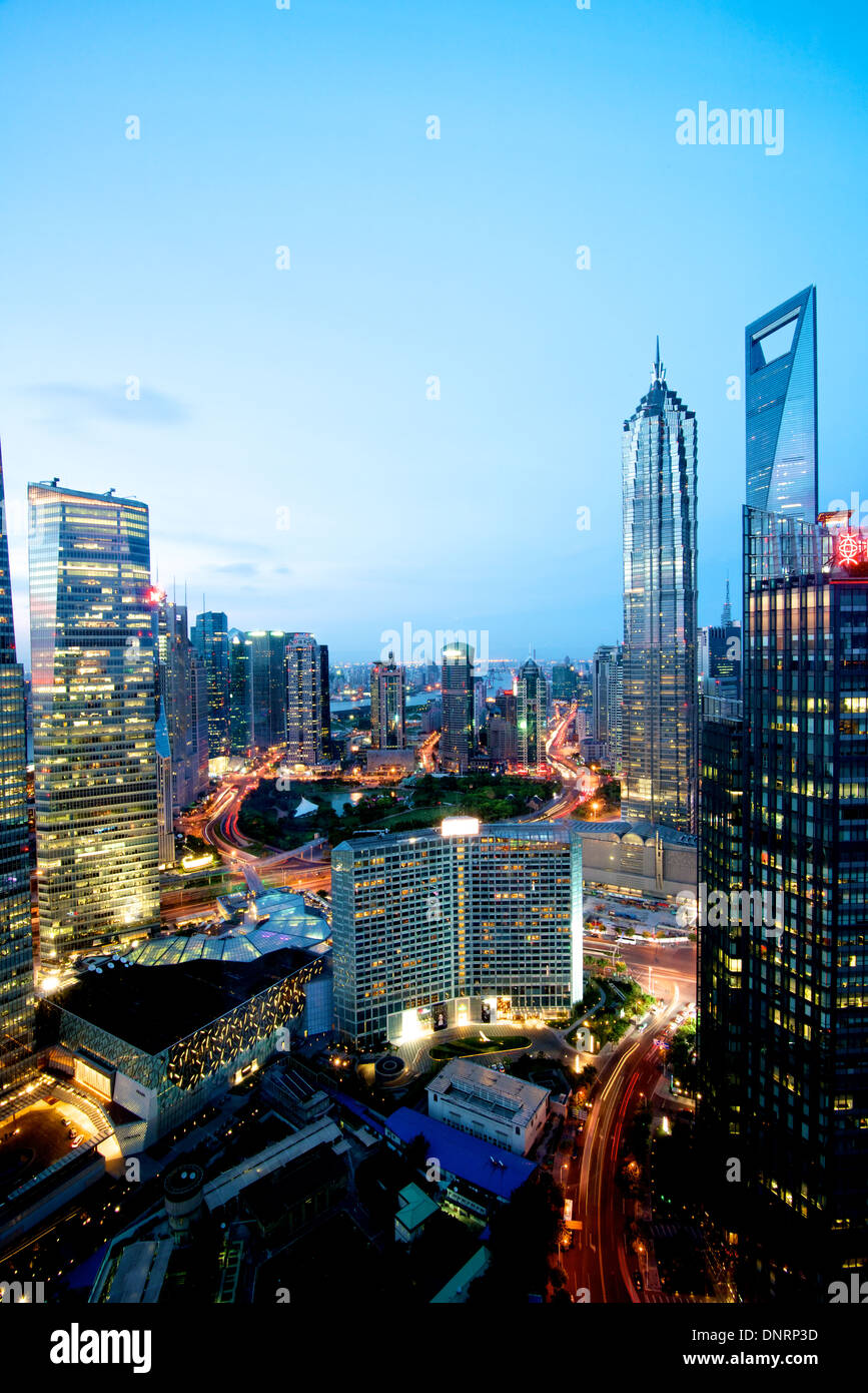 Shanghai skyline at night with tall tower buildings Stock Photo - Alamy