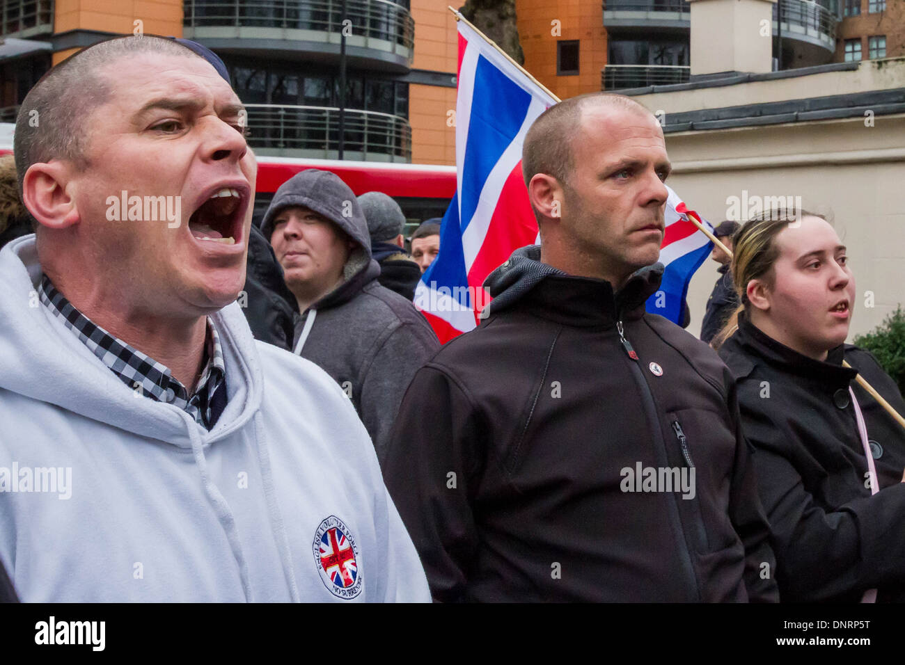English Defence League (EDL) march on Regents Park Mosque in London ...