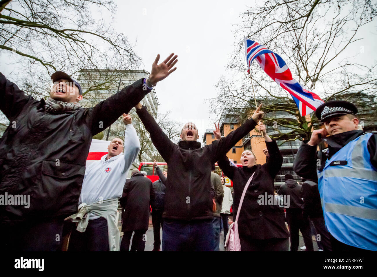 English Defence League (EDL) march on Regents Park Mosque in London ...