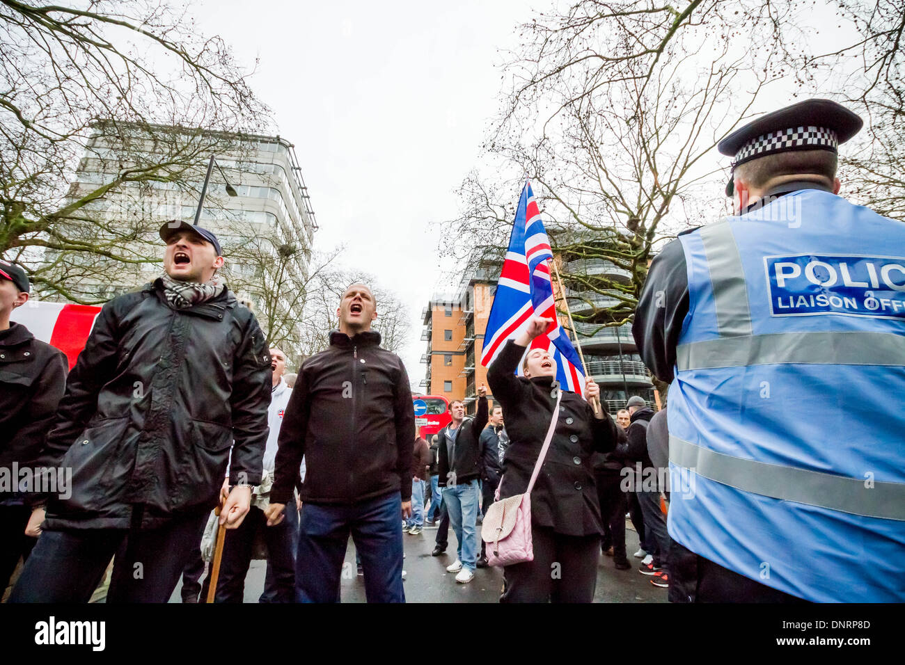 English Defence League (EDL) march on Regents Park Mosque in London ...