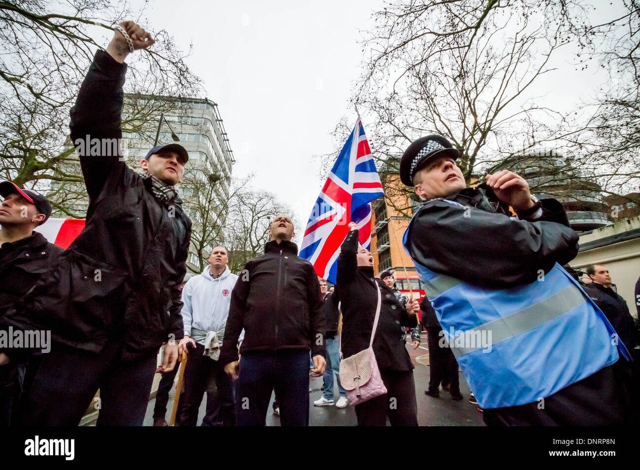 English Defence League (EDL) march on Regents Park Mosque in London ...