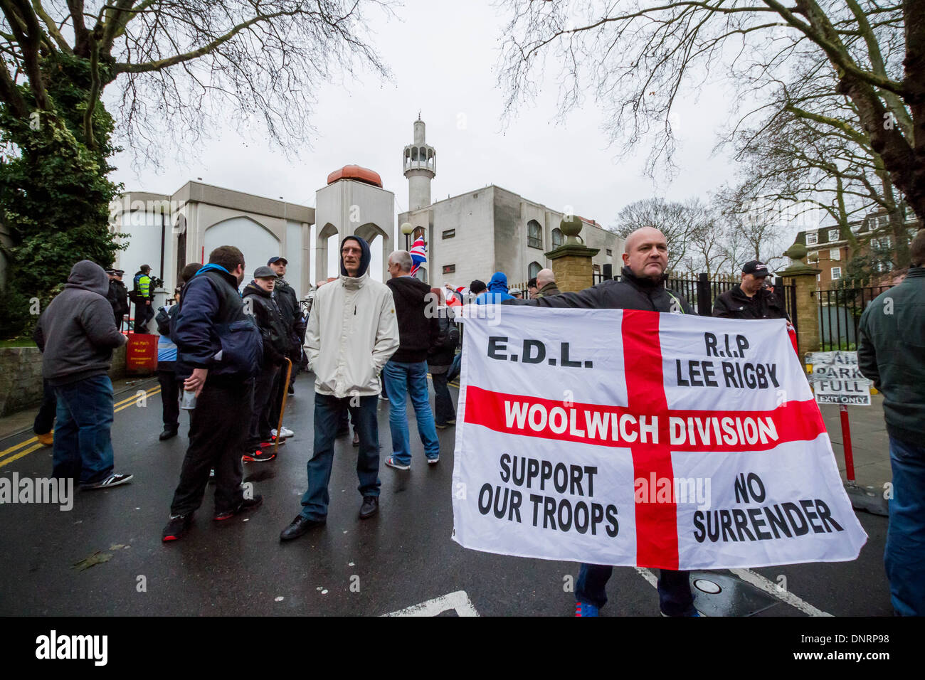 English Defence League (EDL) march on Regents Park Mosque in London ...