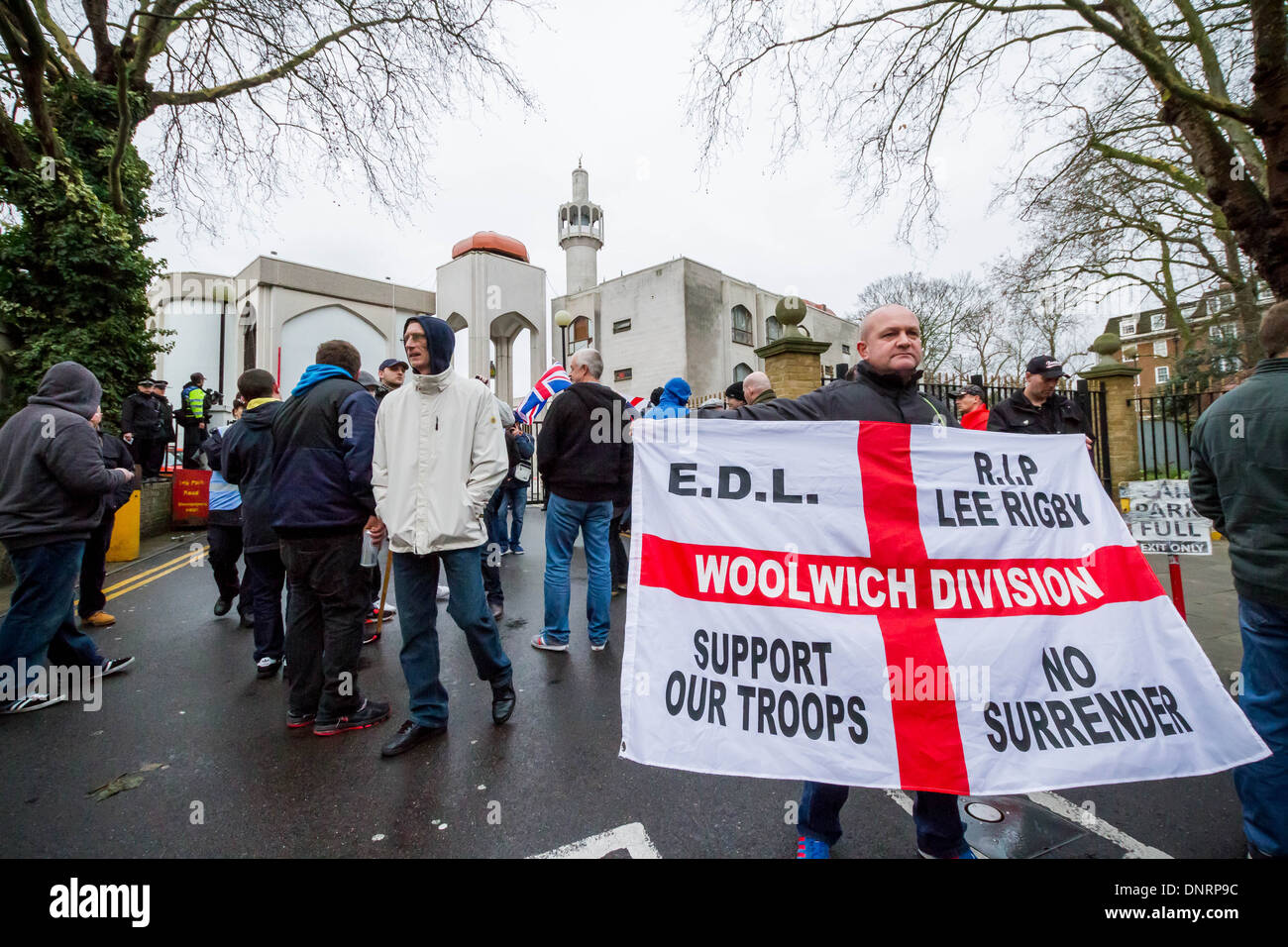 English Defence League (EDL) march on Regents Park Mosque in London ...