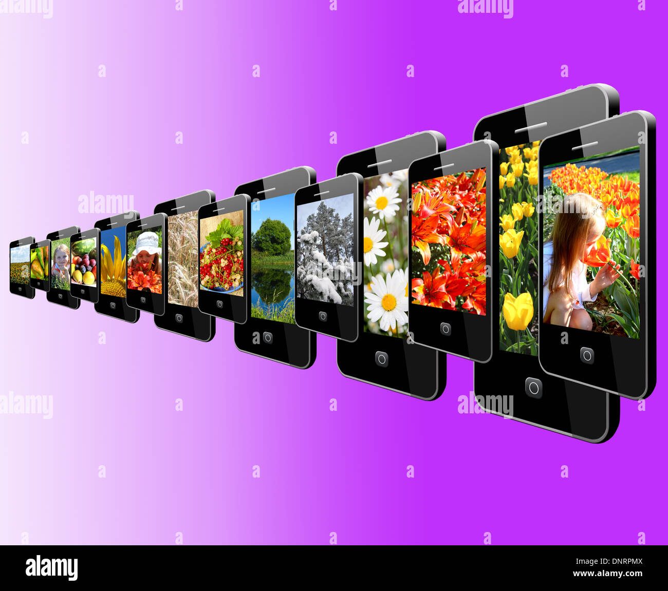 modern mobile phones with different colored images Stock Photo - Alamy