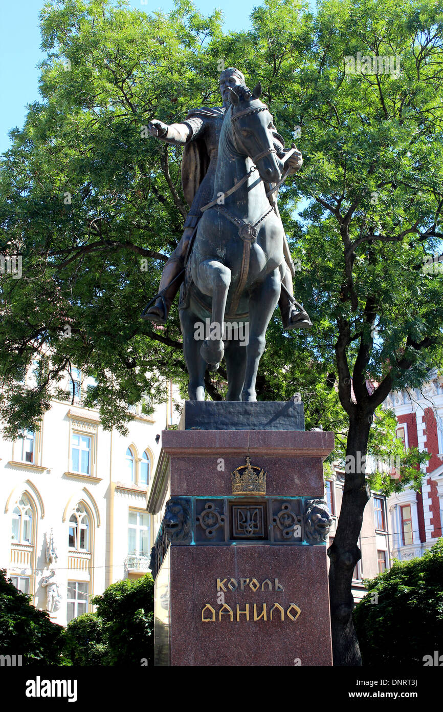 monument of Daniel of Galicia sitting on horse in Lvov city Stock Photo ...