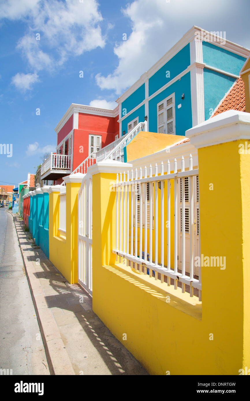 The bright colors of the dutch architecture in the city of Willemstad ...