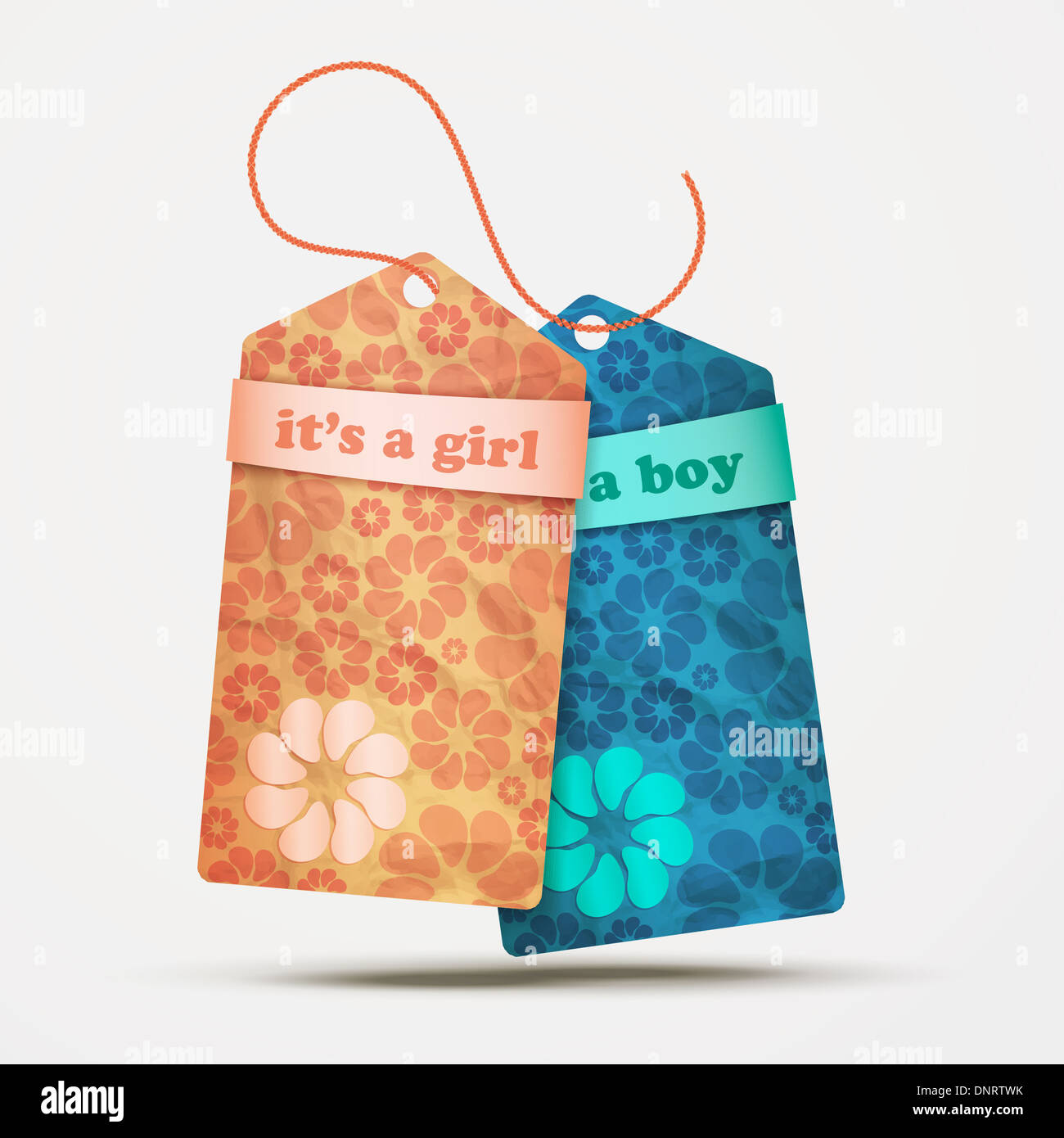 new sweet tags with birth announcement design elements Stock Photo - Alamy