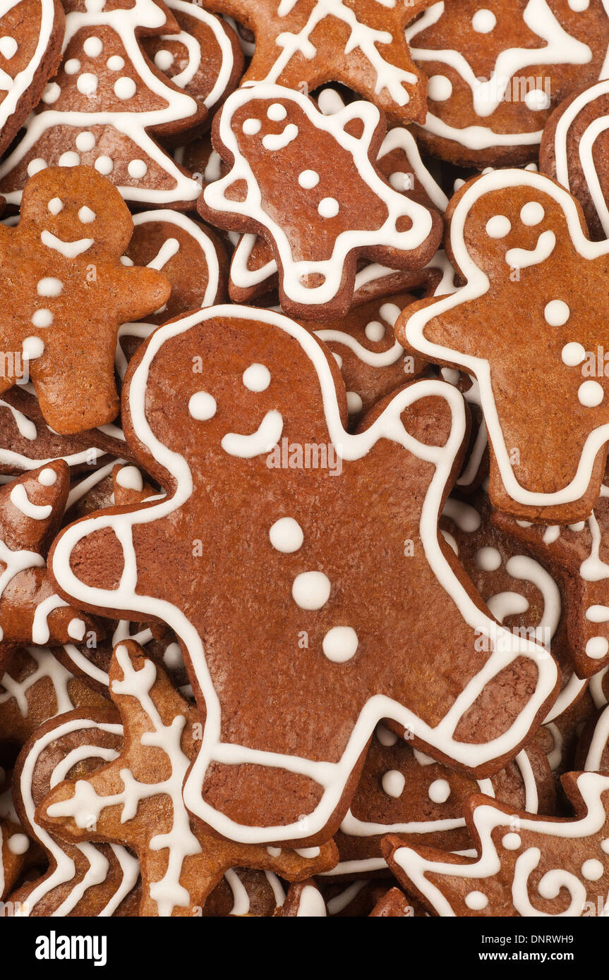 Homebaked Christmas gingerbread cookies decorated with icing Stock ...