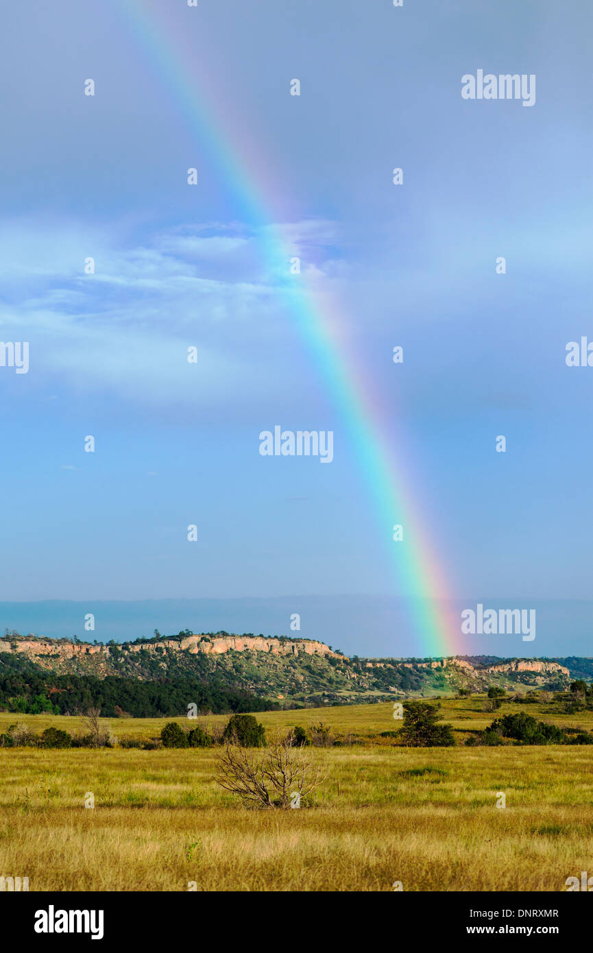Rainbow over fields south of Colorado Springs, Colorado, USA Stock ...
