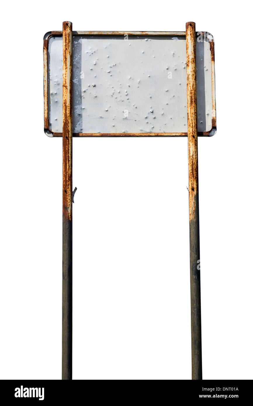 Rusty border sign shot shotgun. Isolated with patch Stock Photo - Alamy