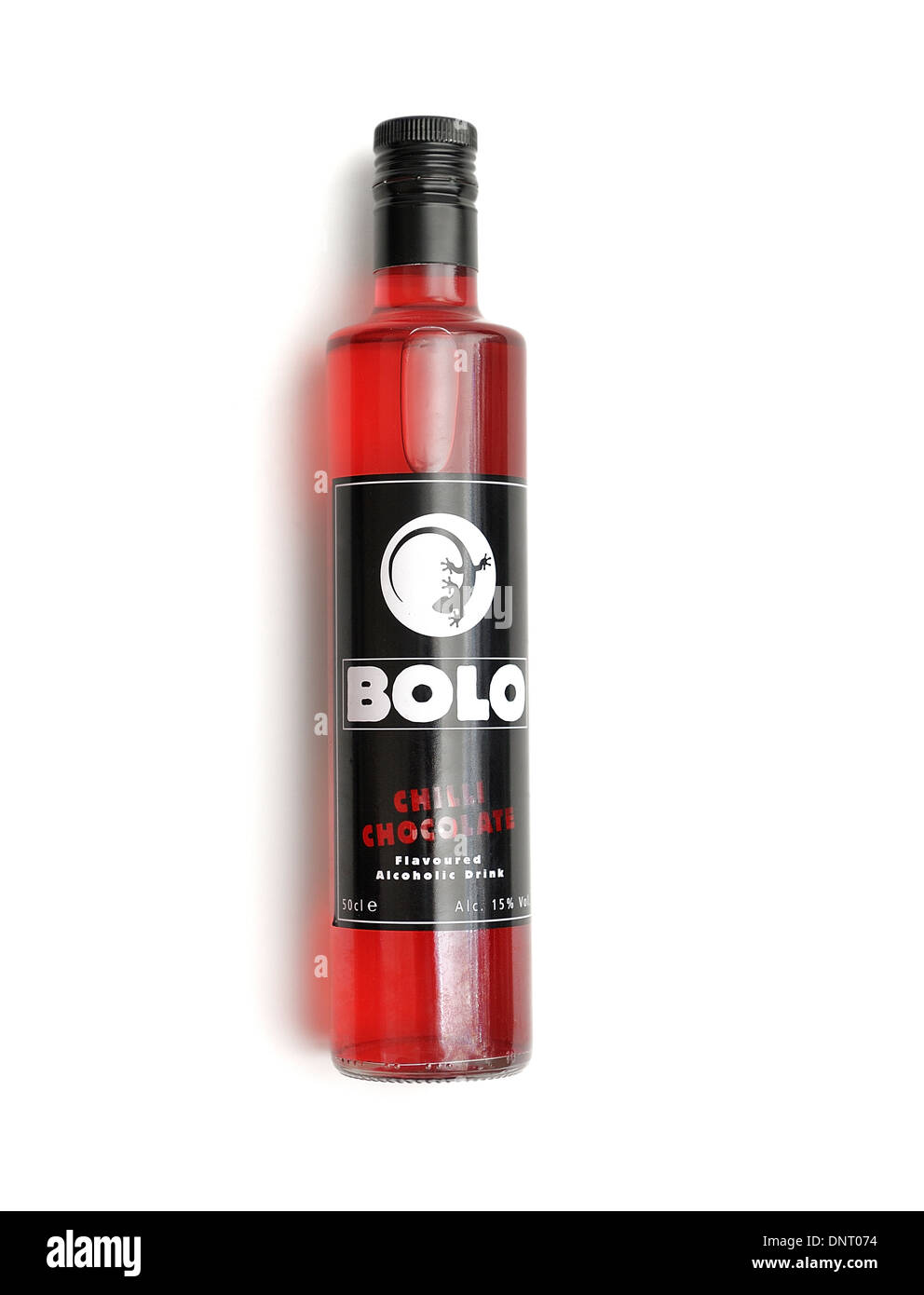 A bottle of Bolo chilli chocolate alcoholic drink 15% volume Stock ...