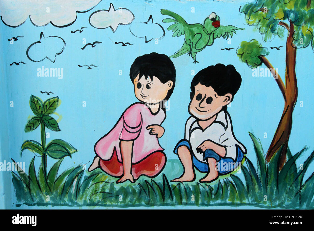 school wall paint meena cartoon in dhaka Stock Photo - Alamy
