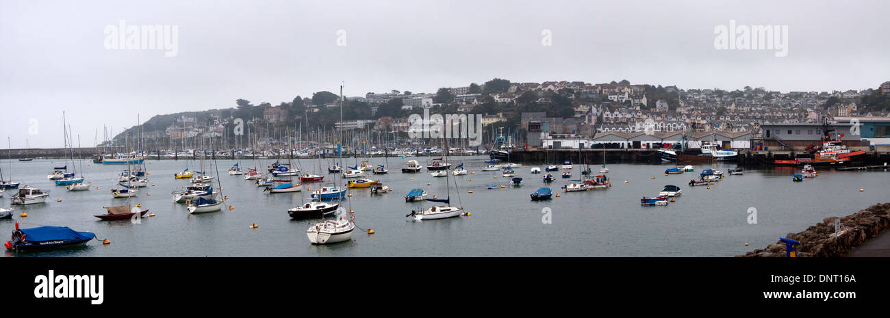 Brixham Harbour Panoramic Stock Photo - Alamy