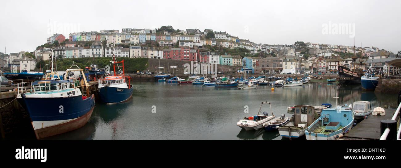 Brixham Harbour Panoramic Stock Photo - Alamy