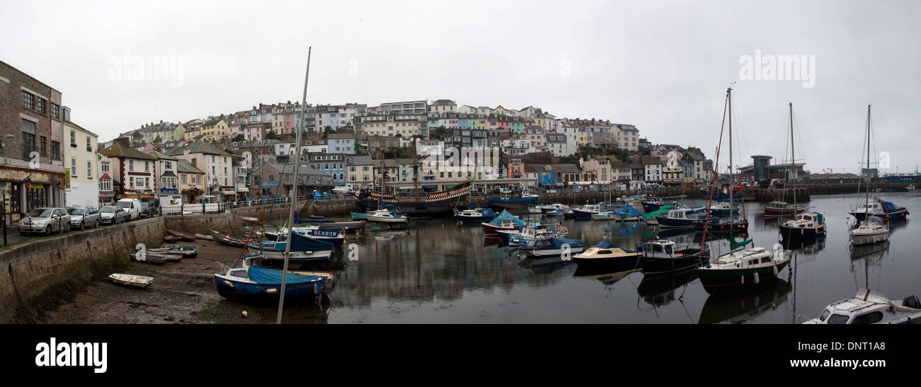 Brixham Harbour Panoramic Stock Photo - Alamy