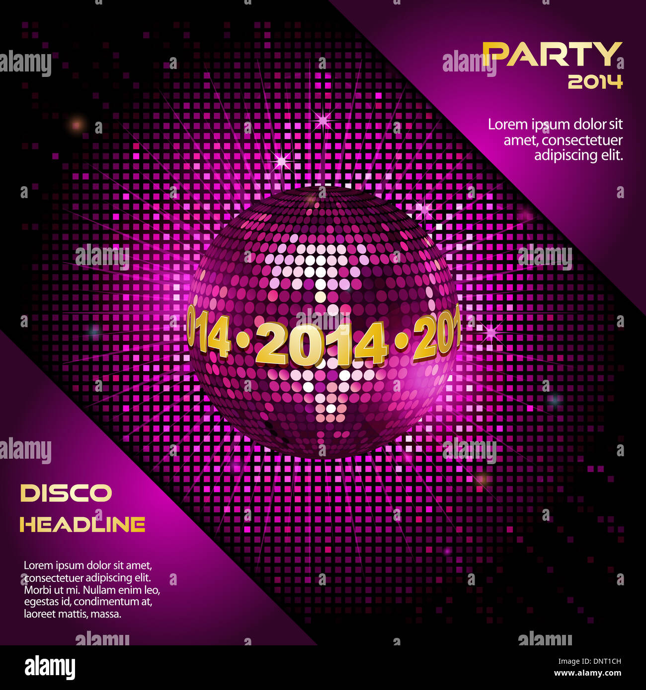 Pink Disco Ball with 2014 Border on a Mosaic Background with corner ...