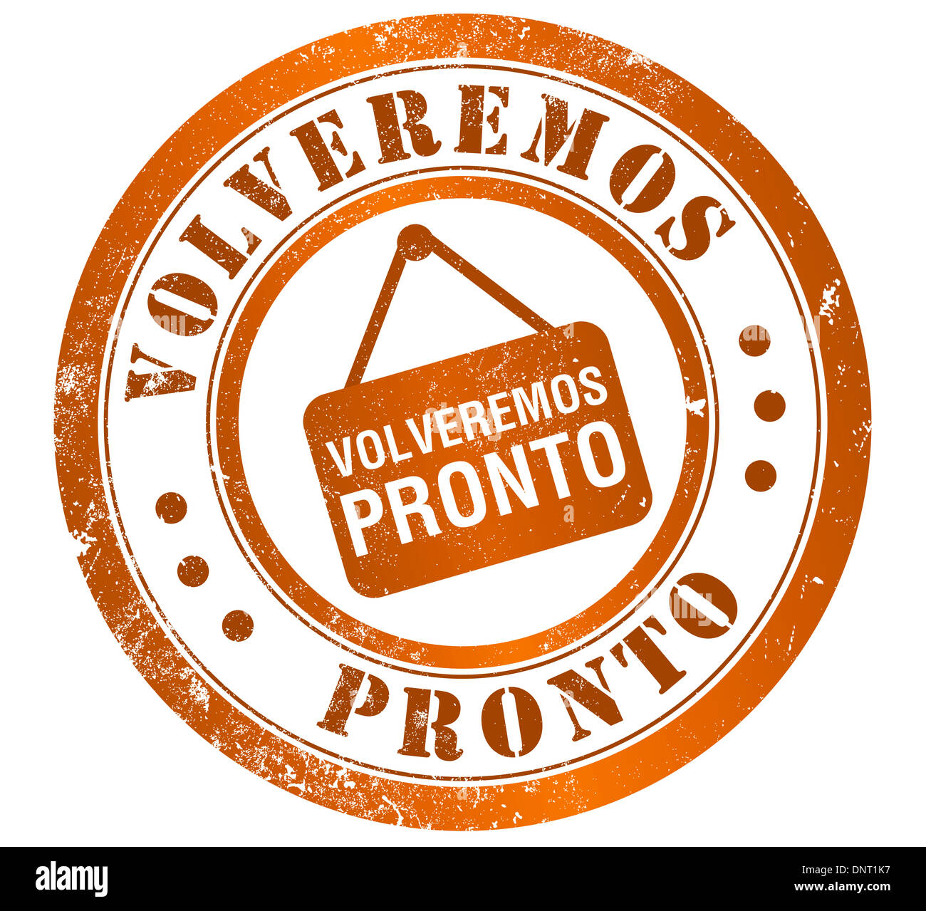 be back soon grunge stamp, in spanish language Stock Photo - Alamy