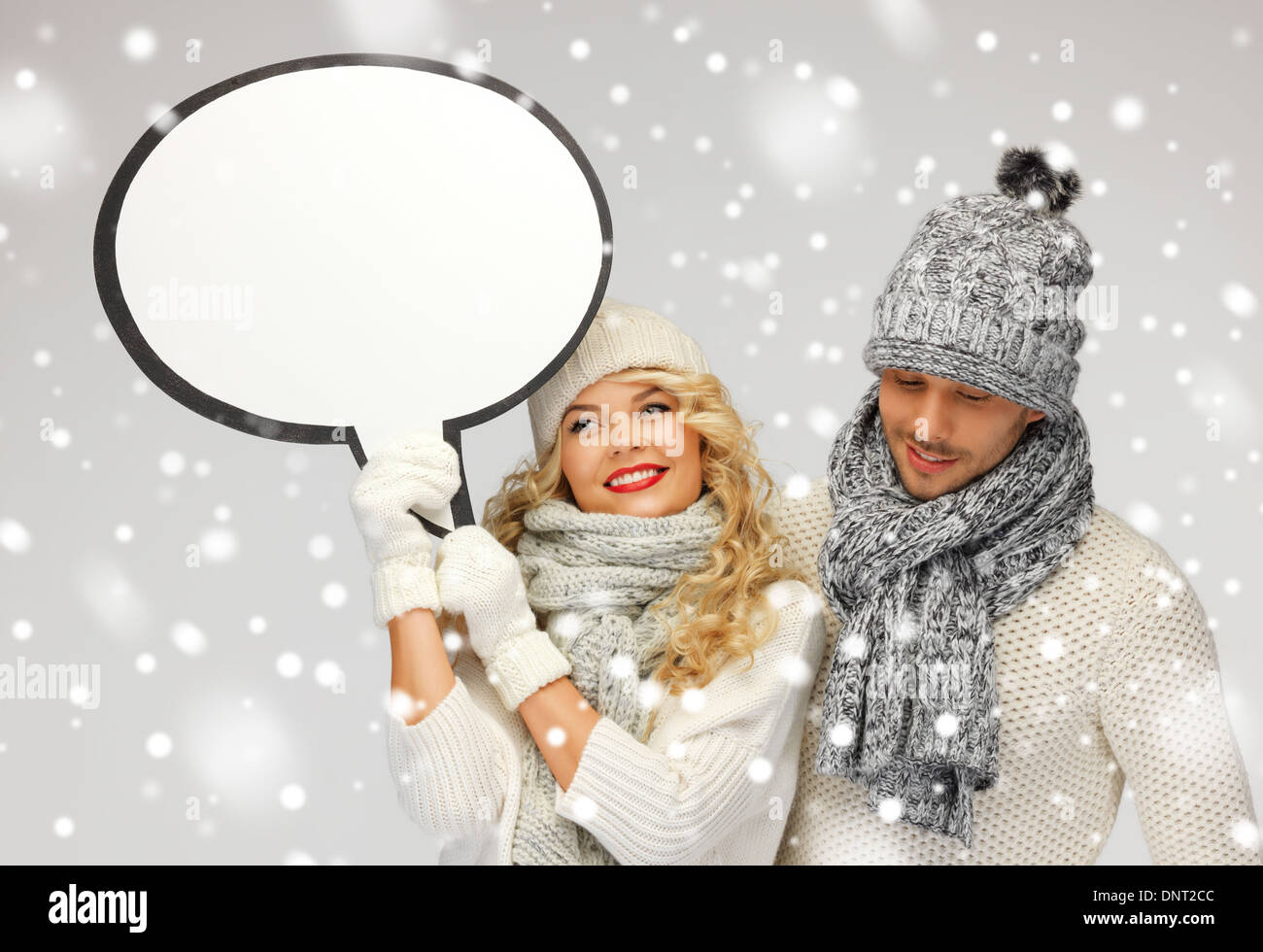 family couple with blank text bubble Stock Photo - Alamy