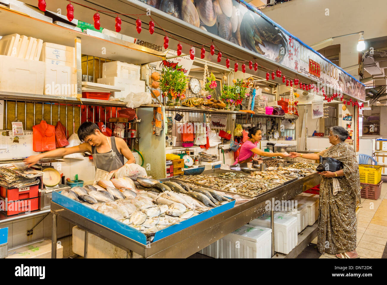 Seafood Stall in Little India Market, Tekka Centre, Singapore Stock ...