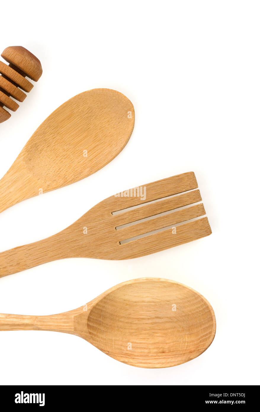 wood spoon and stick utensils isolated on white background Stock Photo ...
